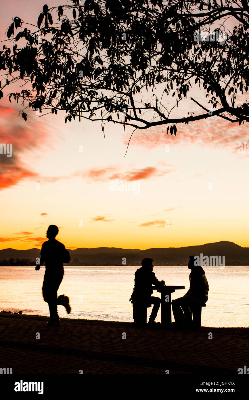Sidewalk of Beira Mar Norte Avenue at sunset. Florianopolis, Santa ...