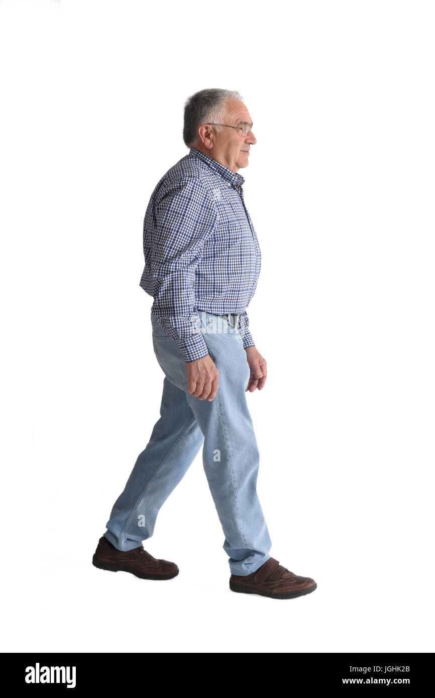 Full portrait walking on a white background Stock Photo - Alamy