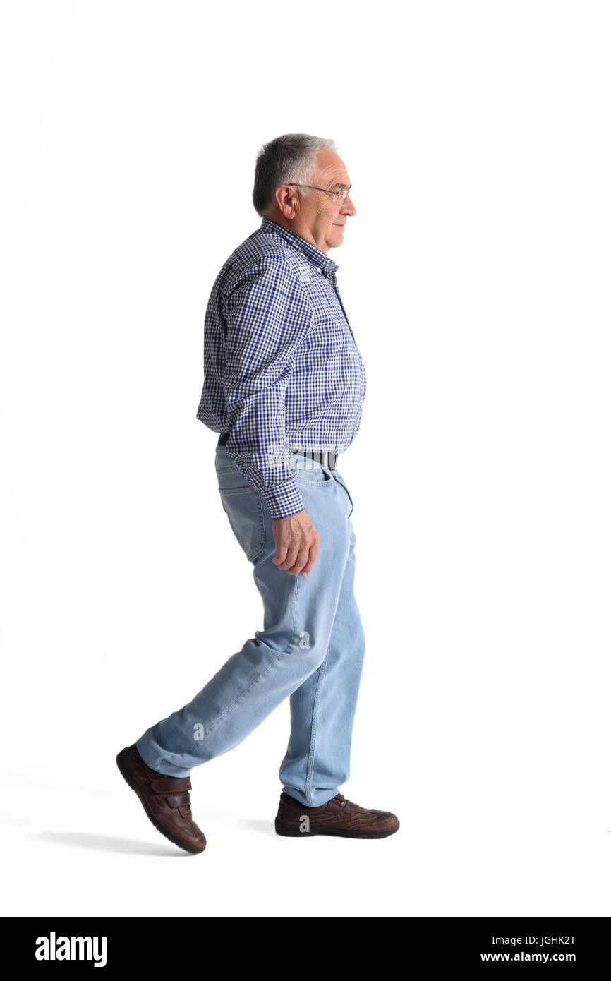 Full portrait walking on a white background Stock Photo - Alamy