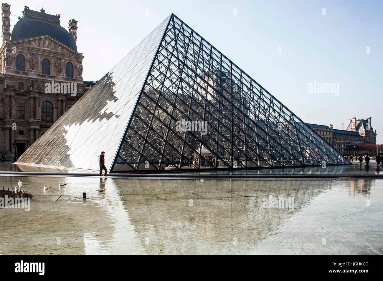Glass pyramid at Louvre Museum (Museé du Louvre). Paris, France. 29.01. ...