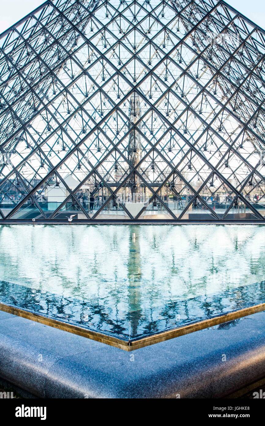 Glass pyramid at Louvre Museum (Musee du Louvre). Paris, France. 01.01. ...