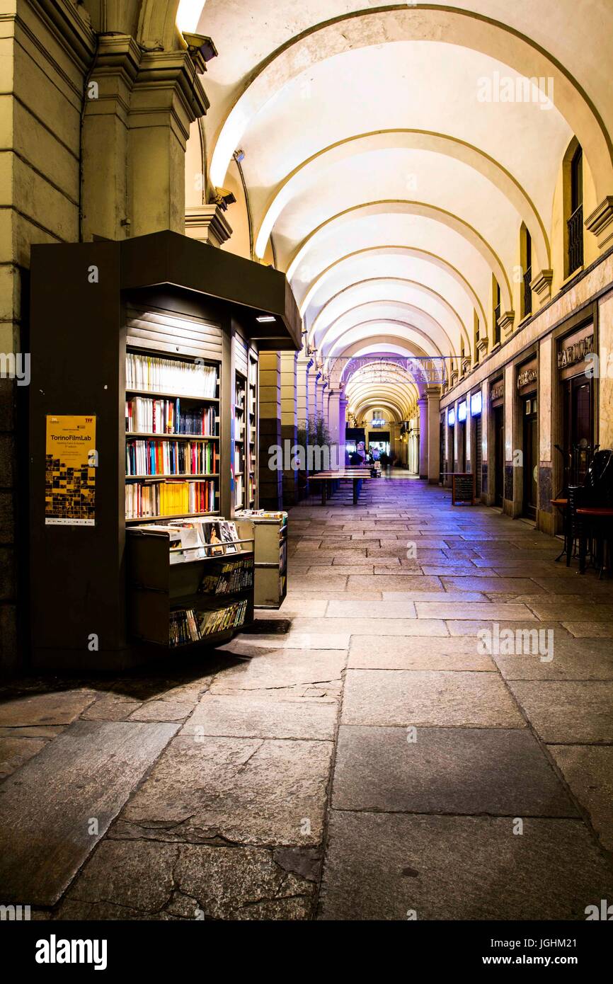 Arcaded shopping promenade in downtown. Turin, Province of Turin, Italy ...