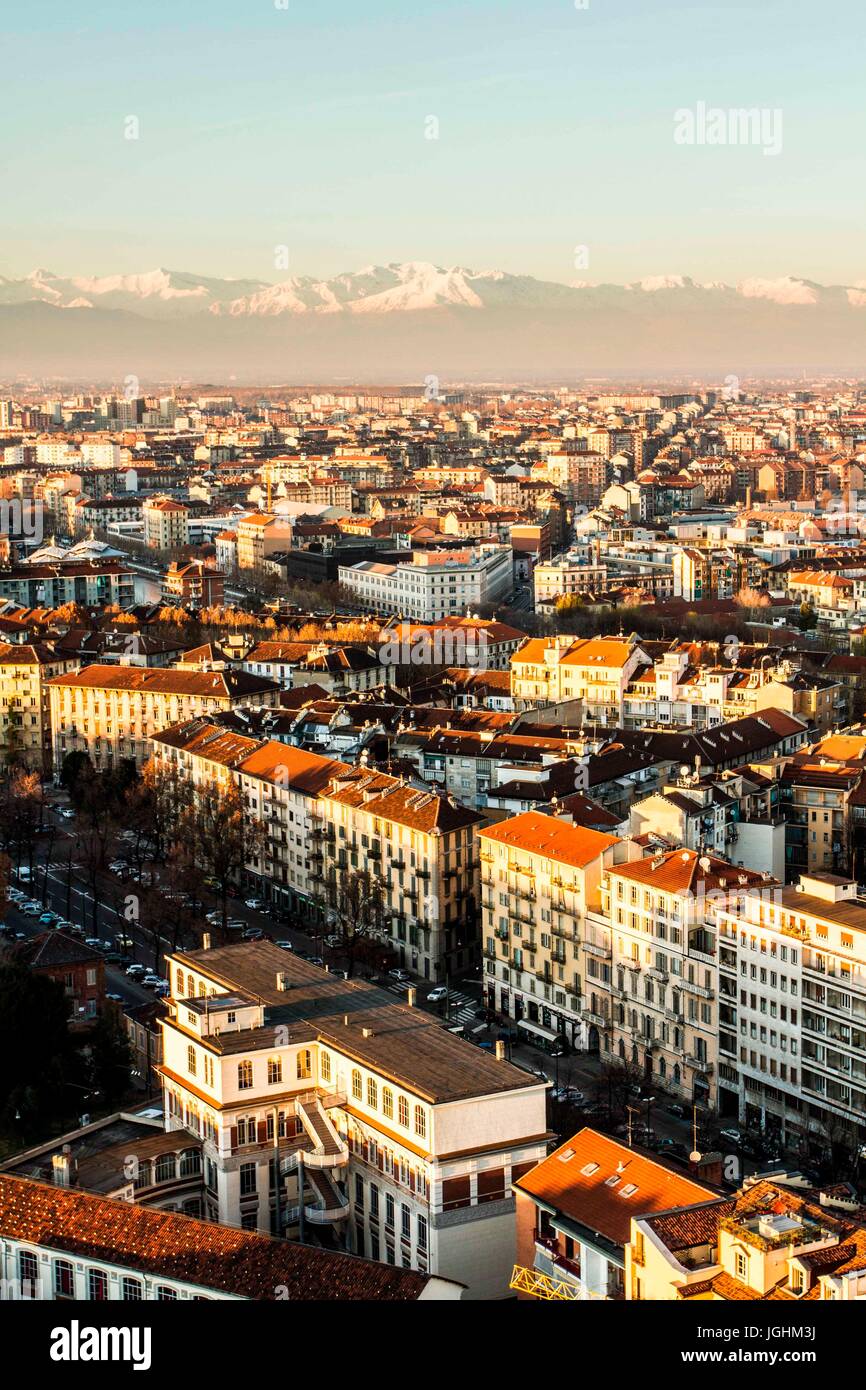 View of the city of Turin from the top of Mole Antonelliana, with the ...