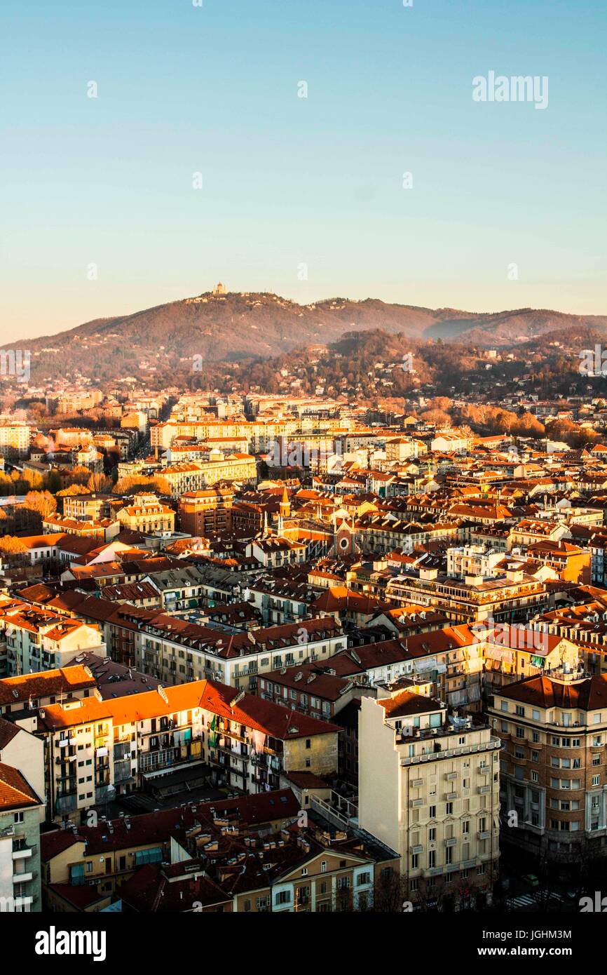 View of the city of Turin from the top of Mole Antonelliana, with the ...