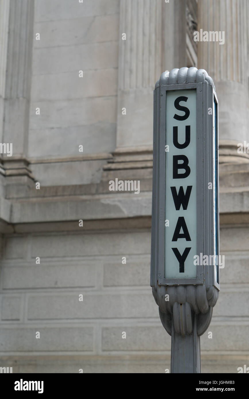 Old style subway pole sign Stock Photo - Alamy