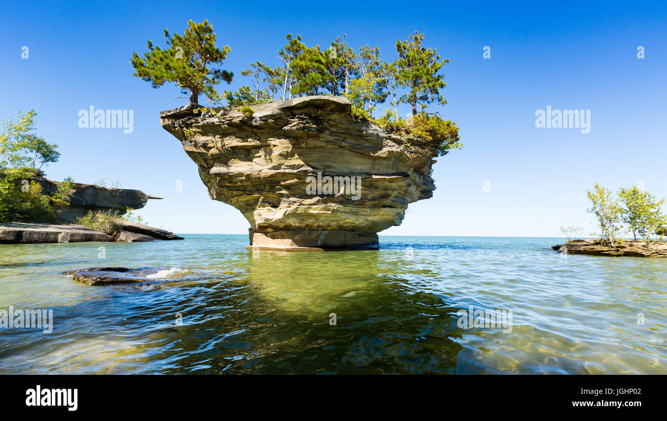 Turnip Rock on Lake Huron in Port Austin Michigan. An underwater view ...