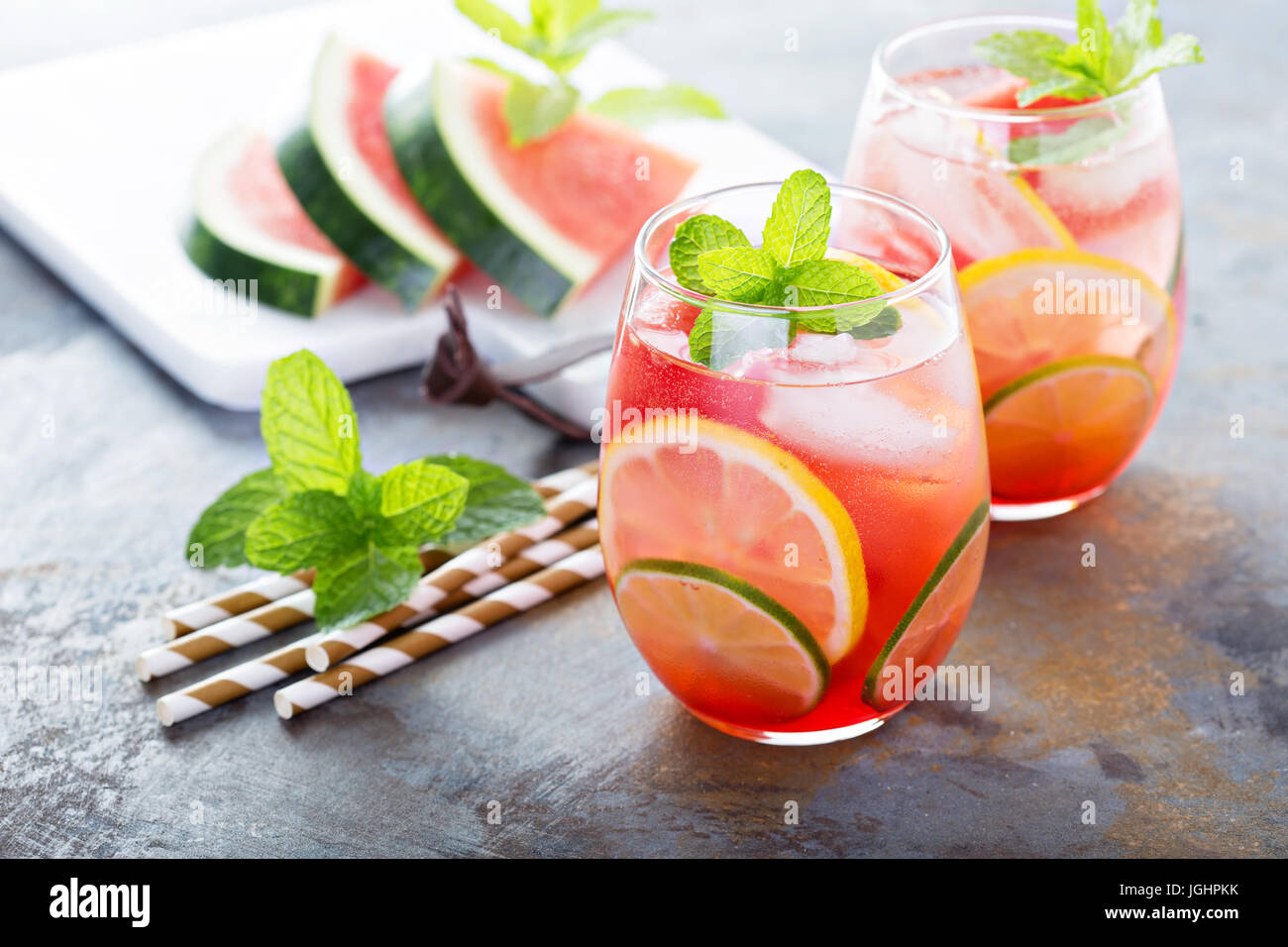 Summer refreshing cocktails with watermelon Stock Photo - Alamy