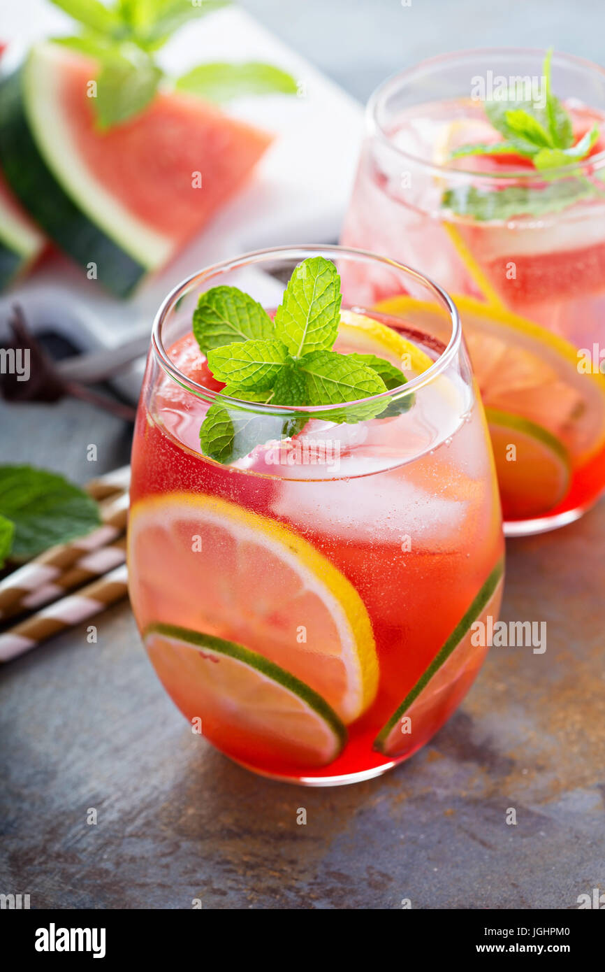 Summer refreshing cocktails with watermelon Stock Photo - Alamy