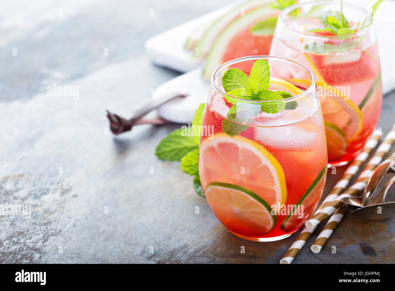 Summer refreshing cocktails with watermelon Stock Photo - Alamy
