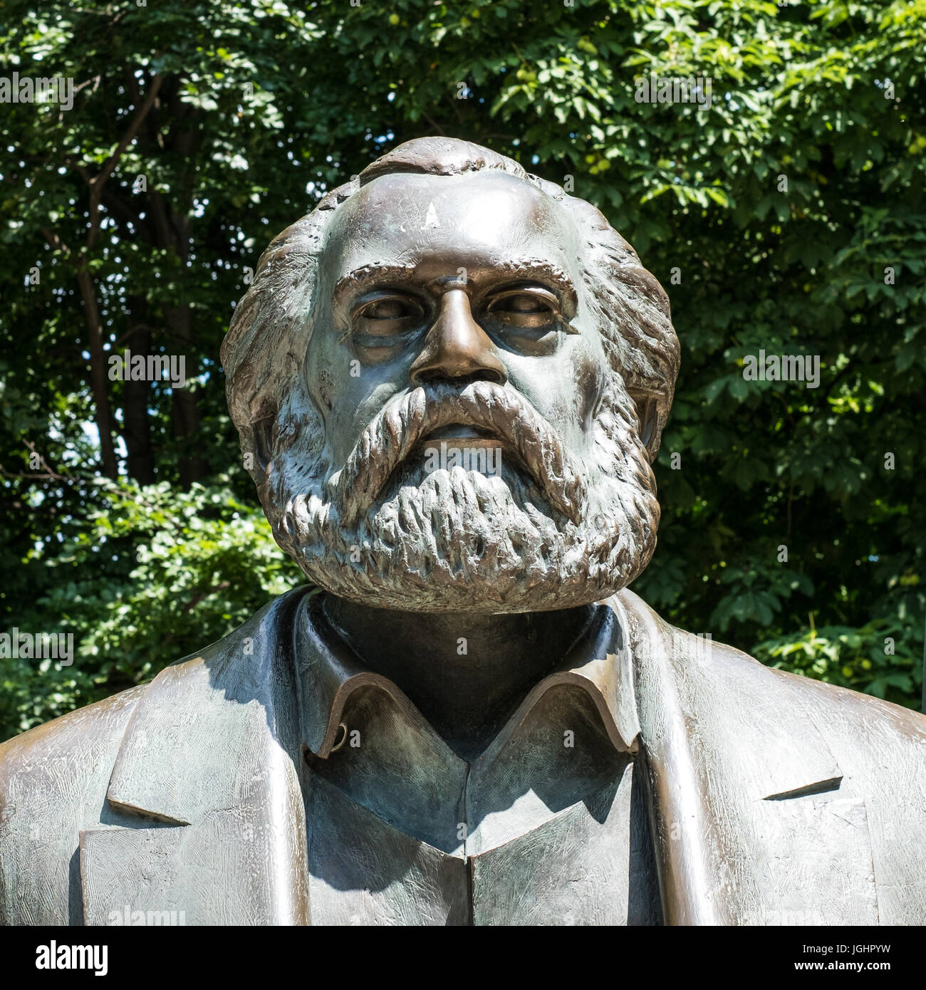 Berlin, Germany - July 06 , 2017: Portrait sculpture of Karl Marx near ...