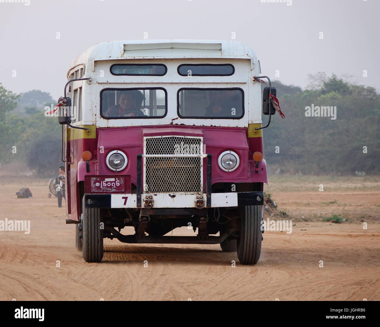 Bagan, Myanmar - Feb 20, 2016. A bus running on rural road in Bagan ...