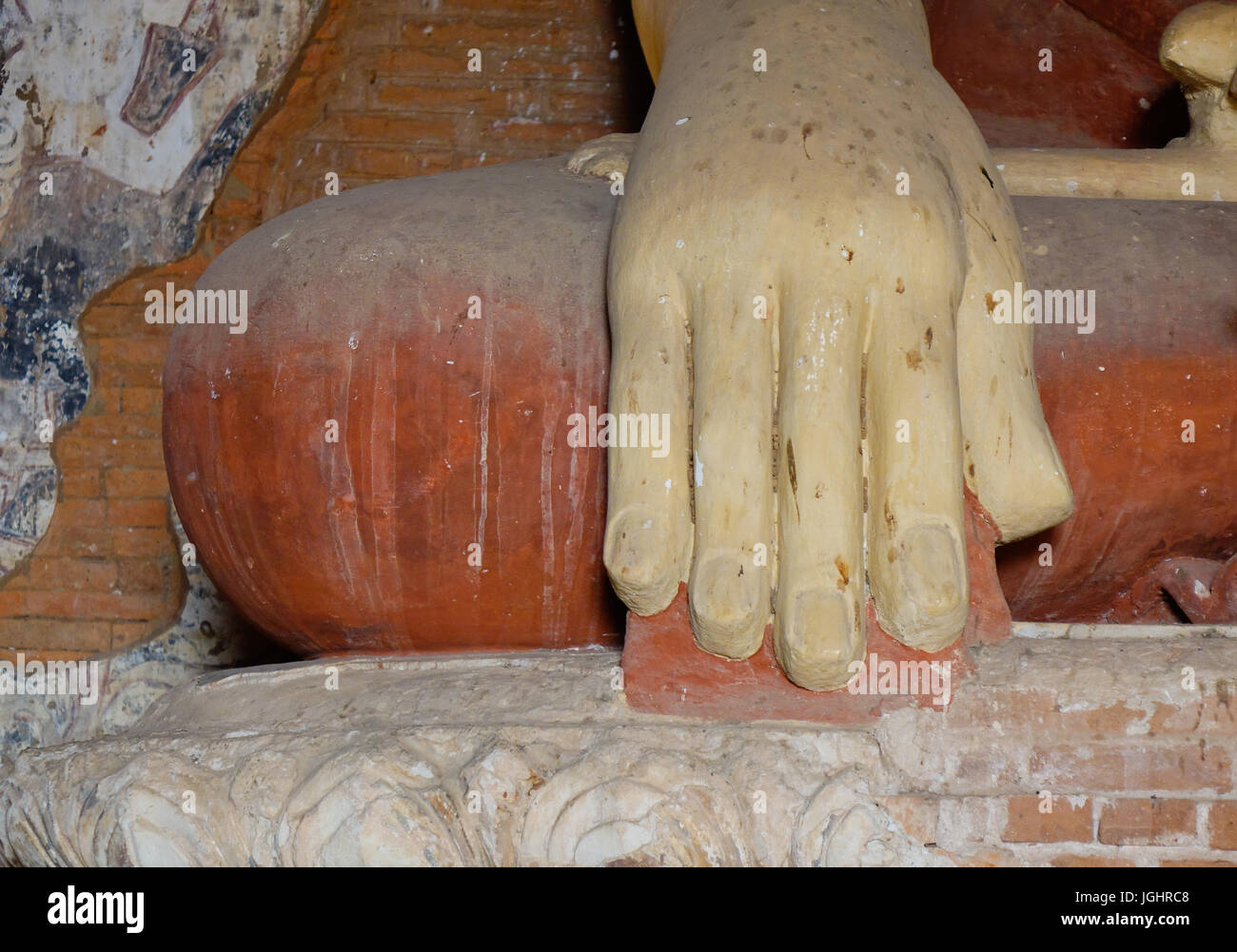 Part of a Buddha statue at ancient temple in Bagan, Myanmar. The Bagan ...