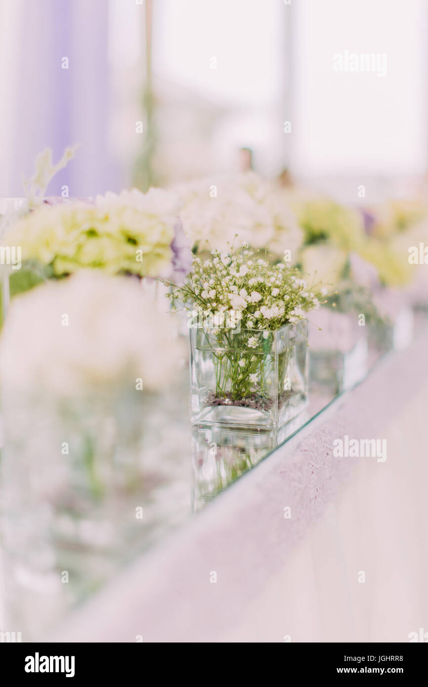 The lovely rectangle vase with little white flowers in Stock Photo - Alamy