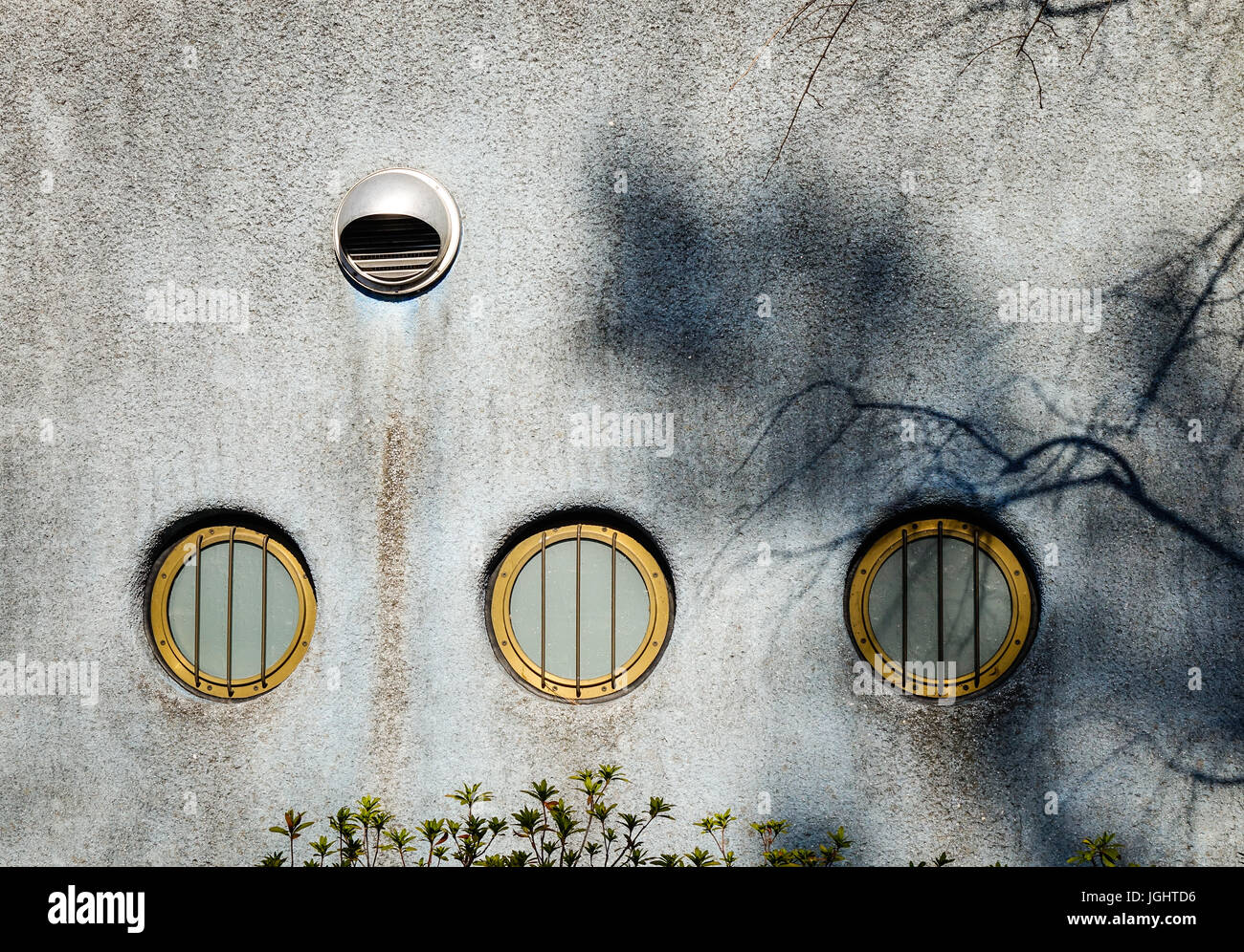 Small windows on the brick wall of ancient castle in Tokyo, Japan Stock ...
