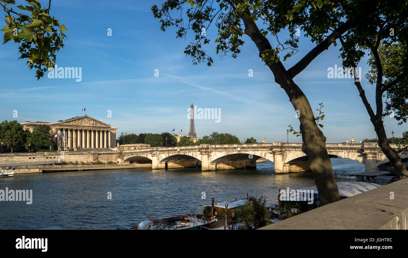 Paris. View on Seine river, a bridge an Eiffel Tower Stock Photo - Alamy