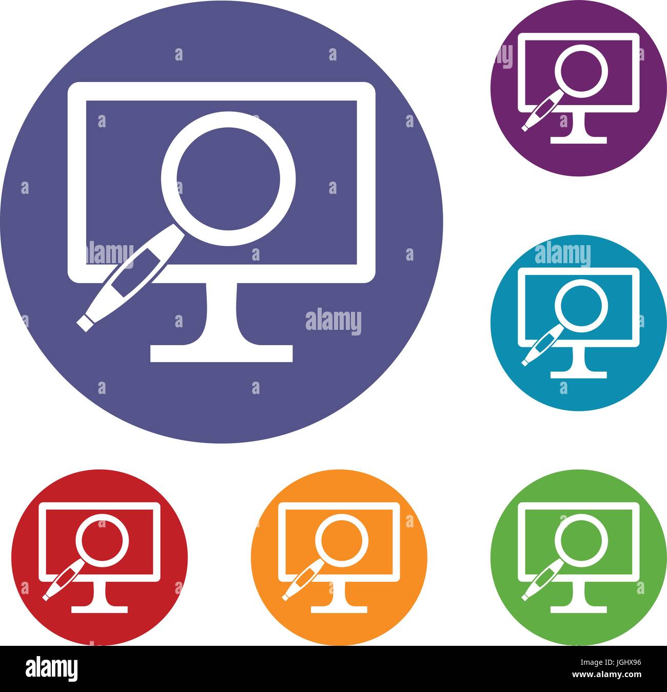 Computer monitor magnifying glass icons set Stock Vector Image & Art ...