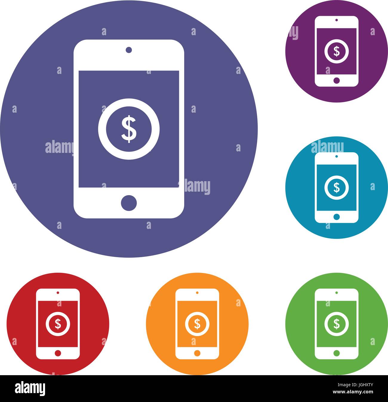 Smartphone with dollar sign on display icons set Stock Vector Image ...