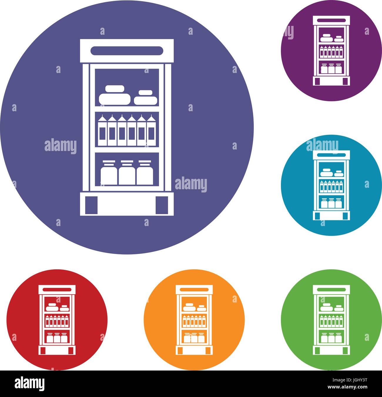 Products in the supermarket refrigerator icons set Stock Vector Image ...