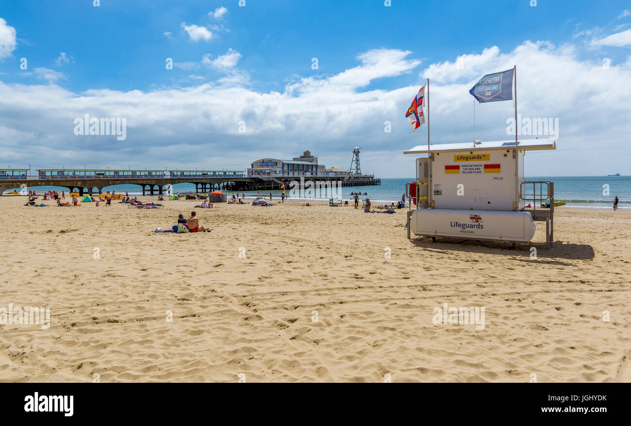 Bournemouth Pier and Lifeguard station from the beach Stock Photo - Alamy