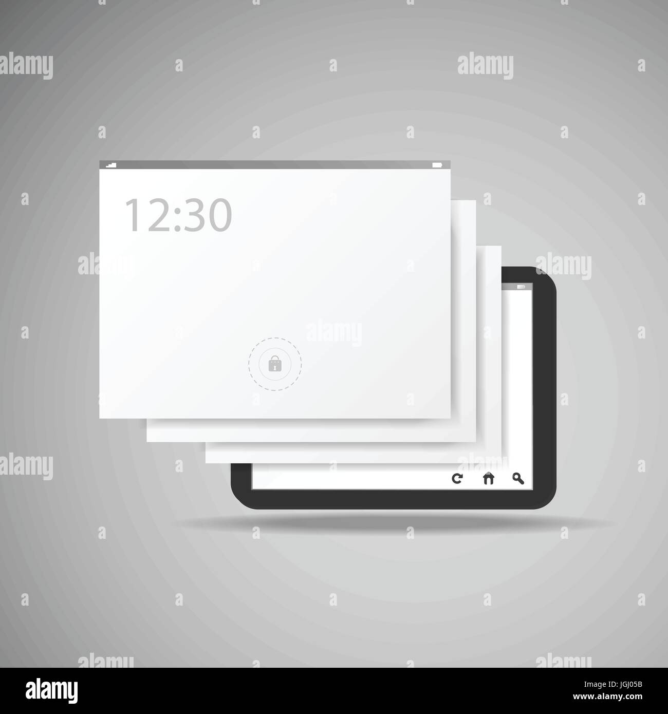 Tablet with Layers and Icons - Abstract Black and White Technology, IT ...