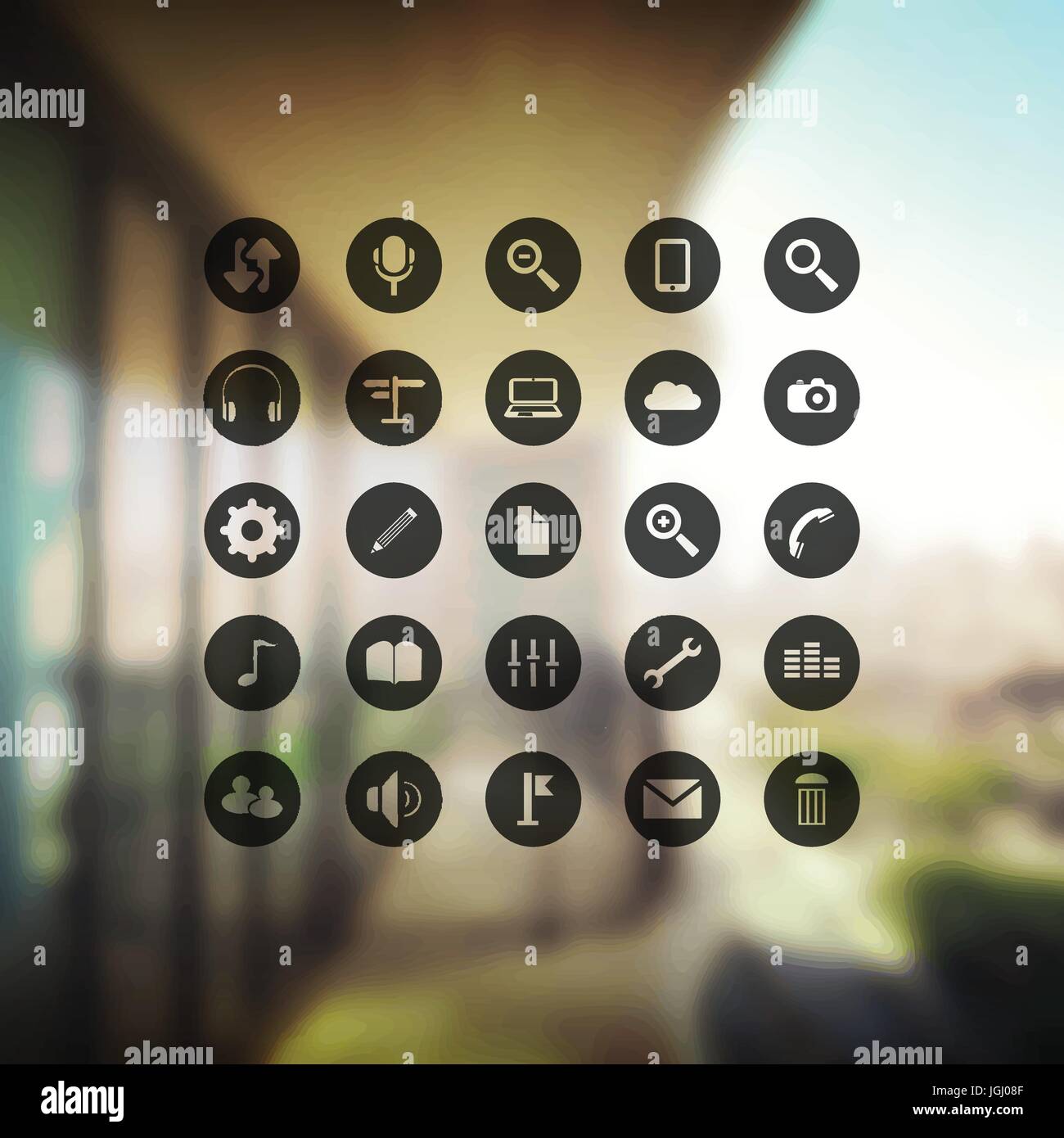 Abstract Transparent Black Circular Flat UI Icon Design on Blurred ...