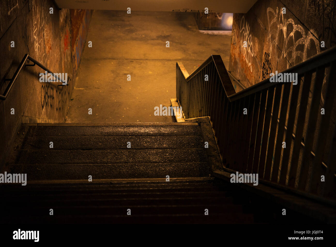 Stairs to a tunnel at night in Berlin, Germany Stock Photo - Alamy