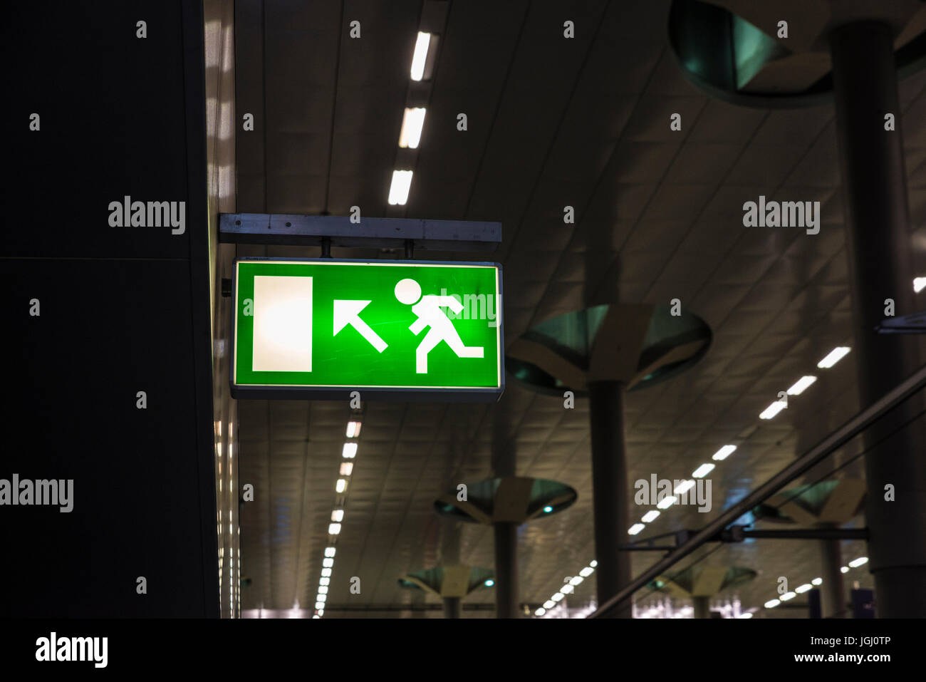 Emergency exit sign in Berlin Central Station, the main railway station ...