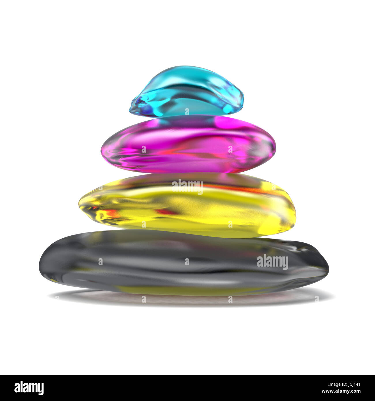 CMYK rocks arranged 3D render illustration isolated on white background ...