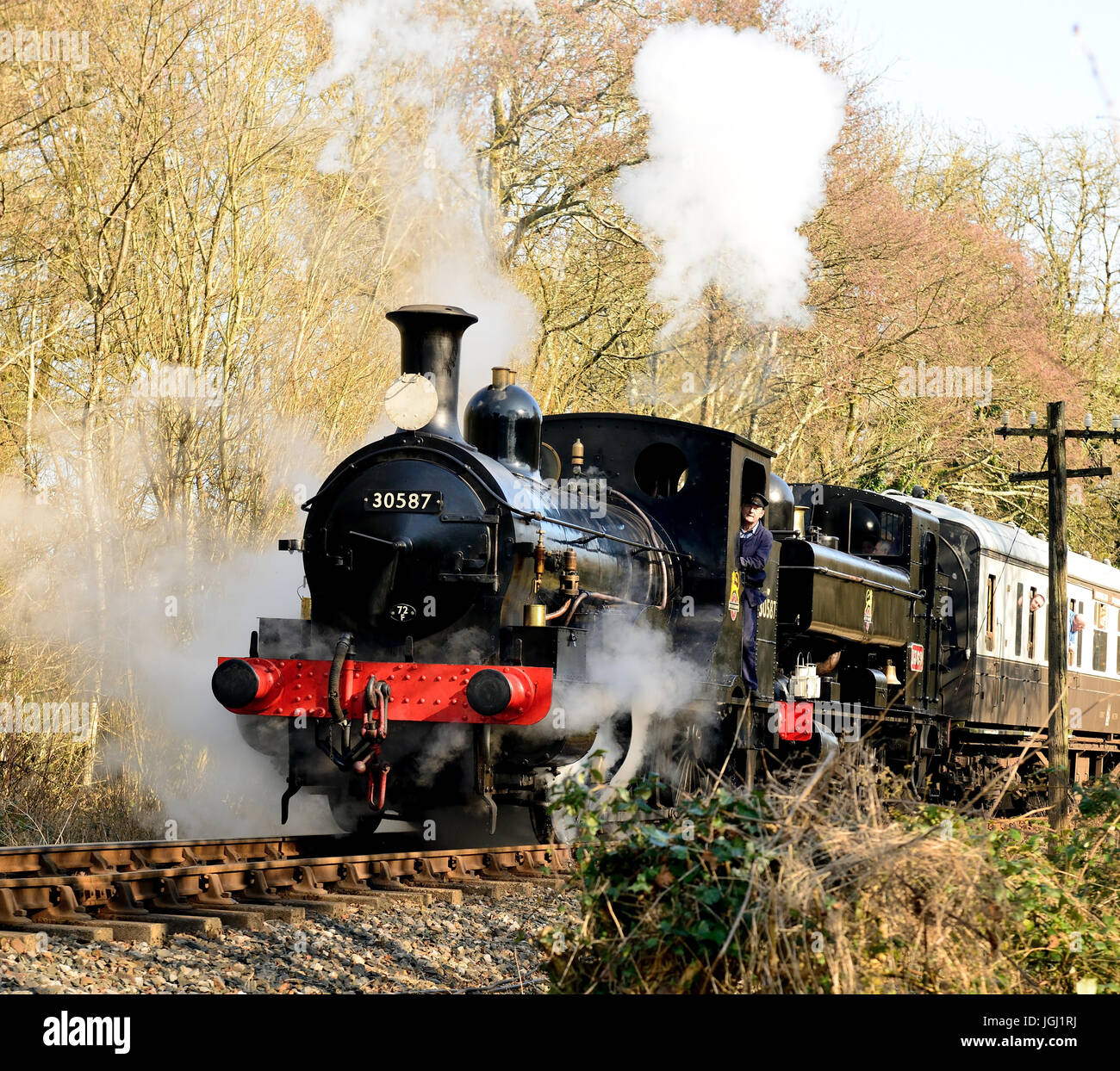 Double-headed steam train on the South Devon Railway, hauled by Beattie ...
