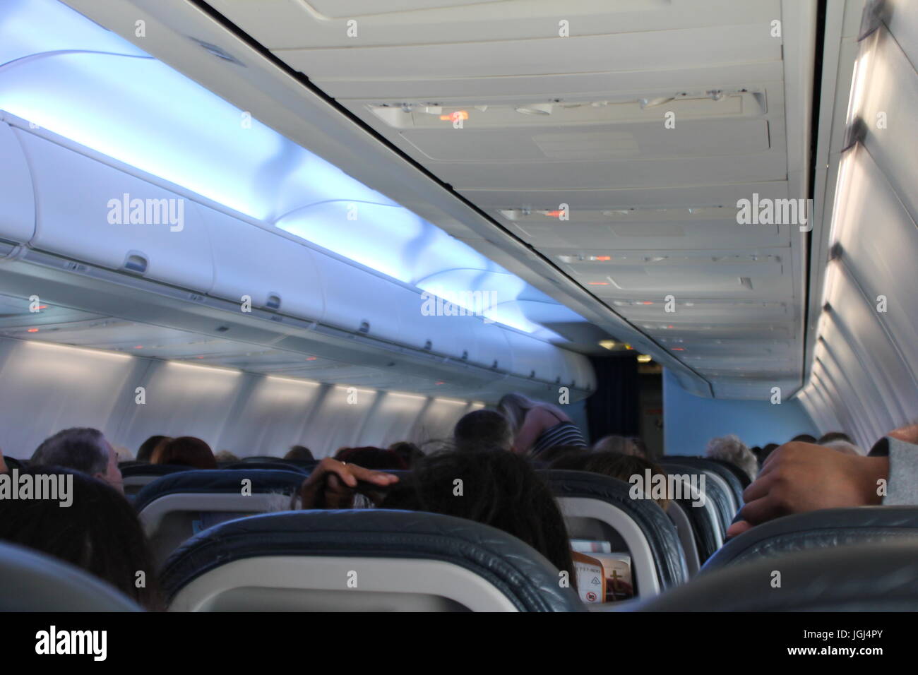 Airplane aircraft plane cabin seats from back of airplane Stock Photo ...