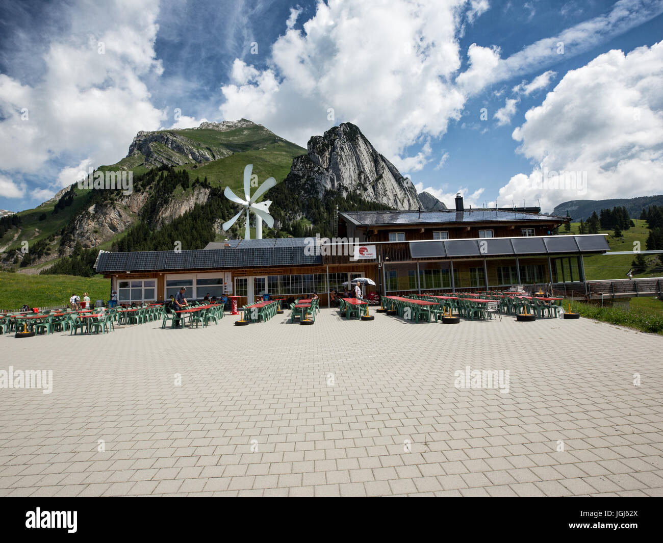 Swiss Windmill On A Mountain Stock Photo - Alamy