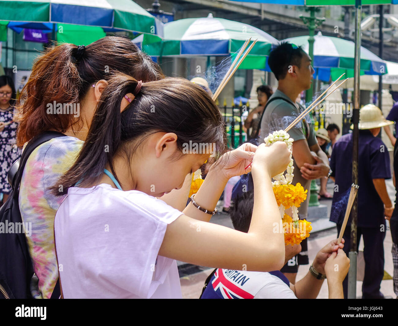 Bangkok, Thailand - Jun 20, 2017. People praying at Erawan Temple in ...