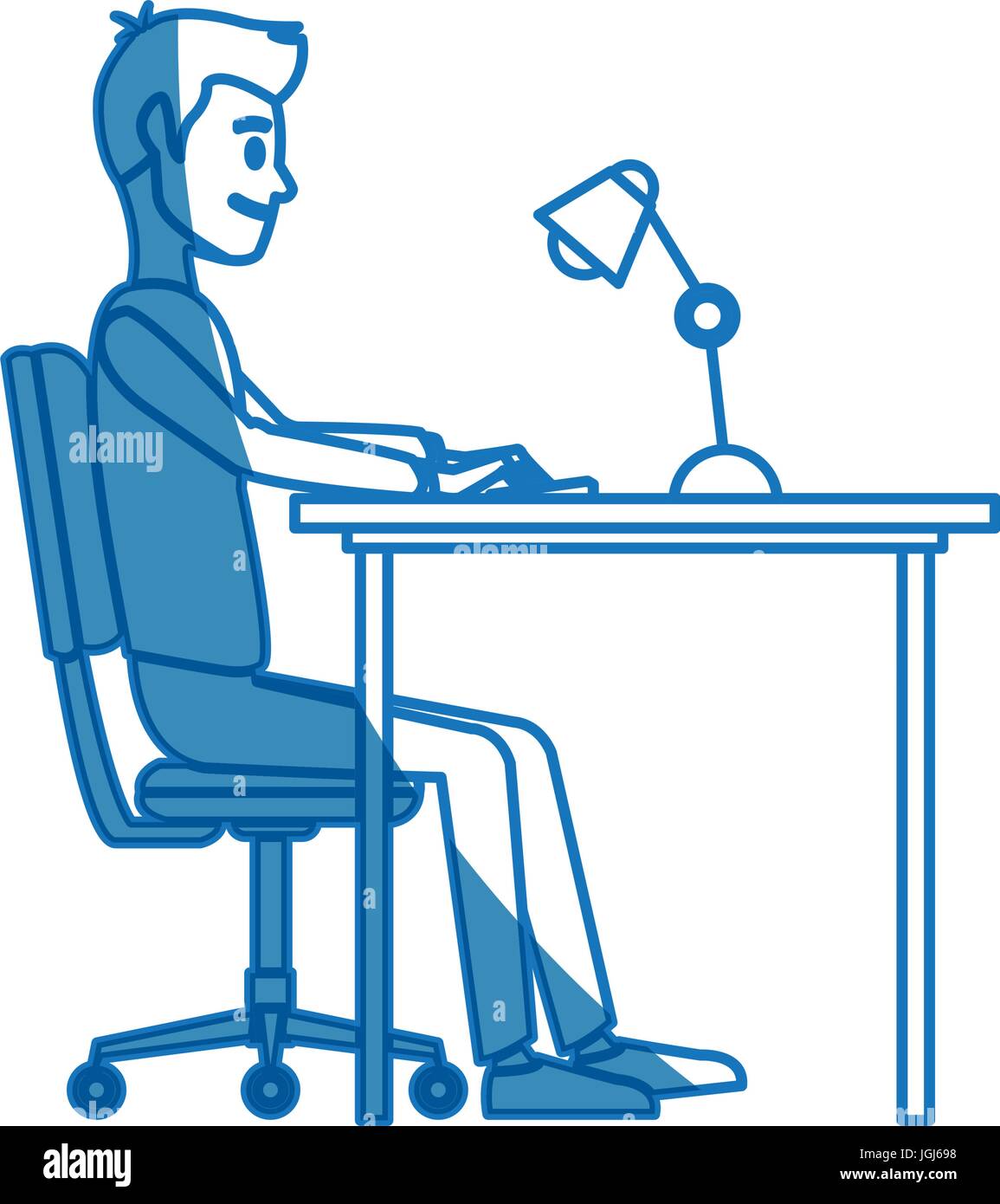 Cartoon Businessman Sitting Work Desk Stock Photos & Cartoon ...