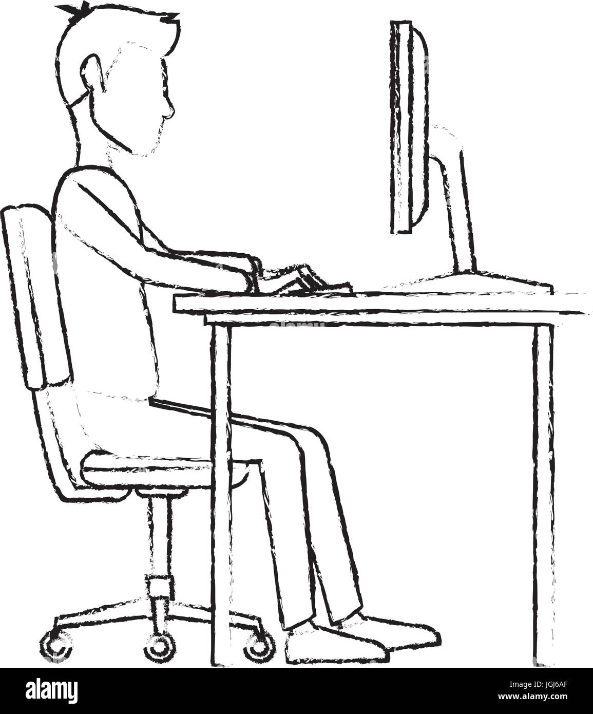 man character sitting working desk computer Stock Vector Image & Art ...