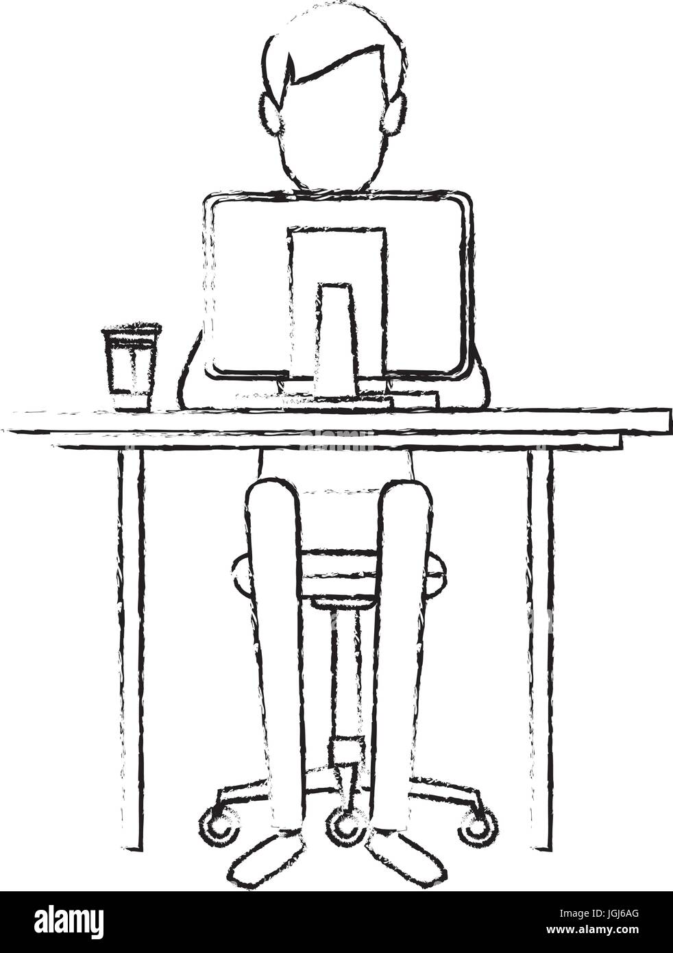 man character sitting working desk computer Stock Vector Image & Art ...