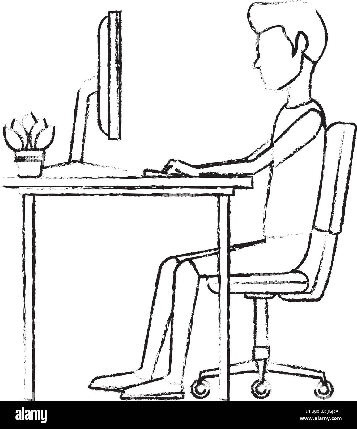 Cartoon Businessman Sitting Work Desk Stock Photos & Cartoon ...