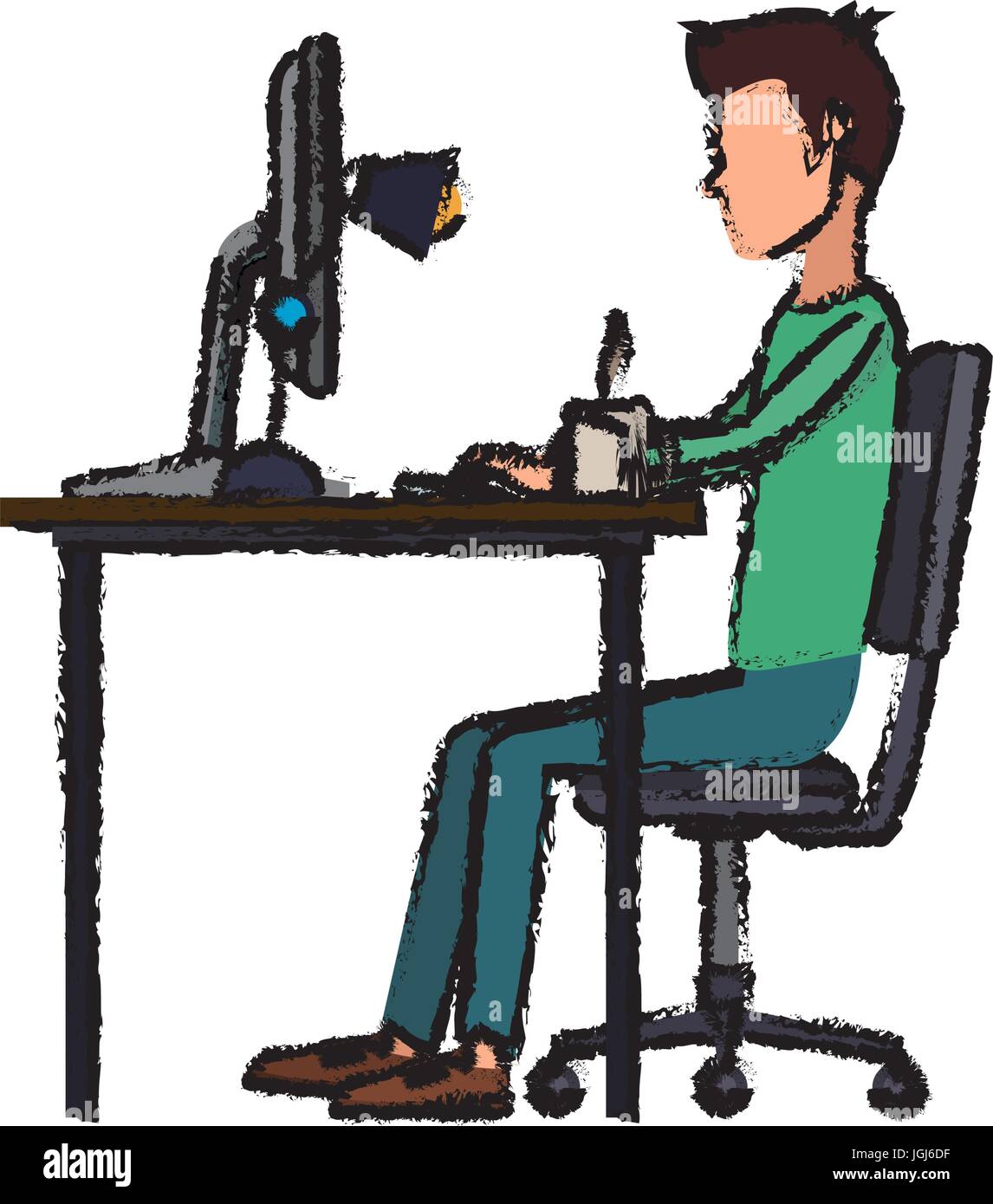 young man working on computer at office desk Stock Vector Image & Art ...