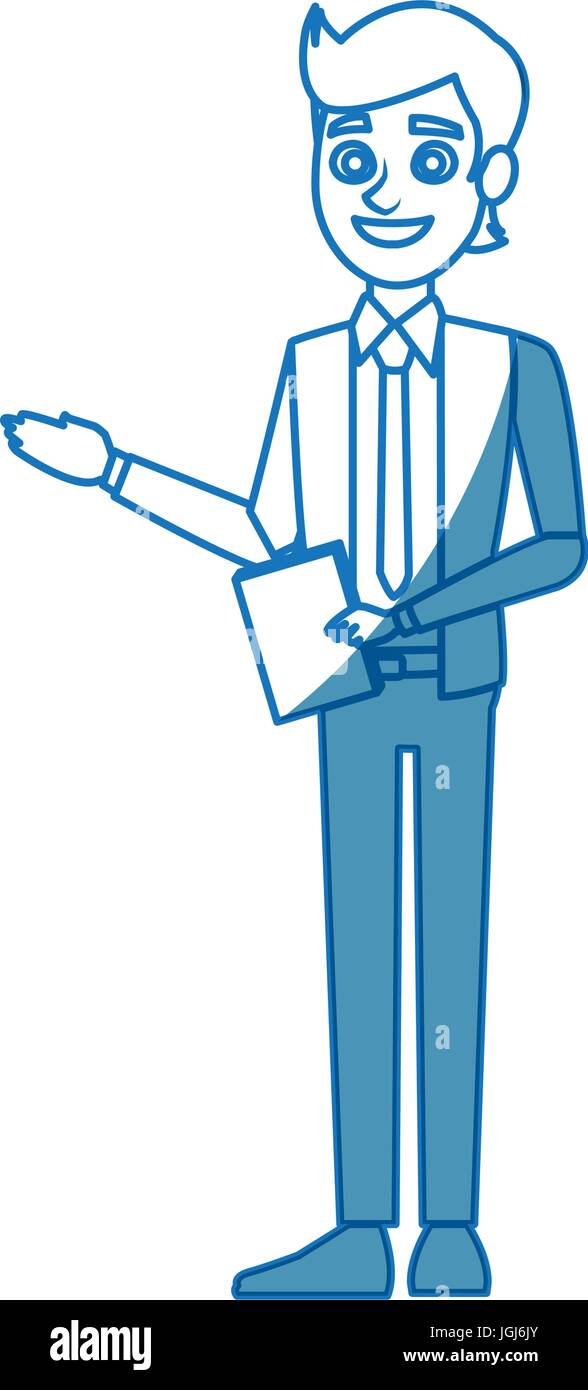 business man standing holding papers office work Stock Vector Image ...