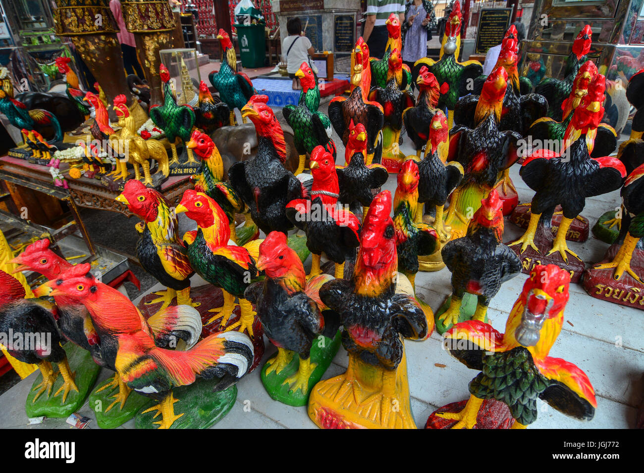 BANGKOK, THAILAND - JUL 30, 2015. Colorful of a many chicken statues at ...