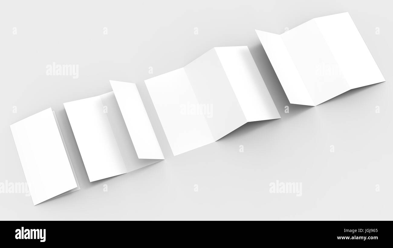 A4. Blank trifold paper brochure mock-up on soft gray background with ...