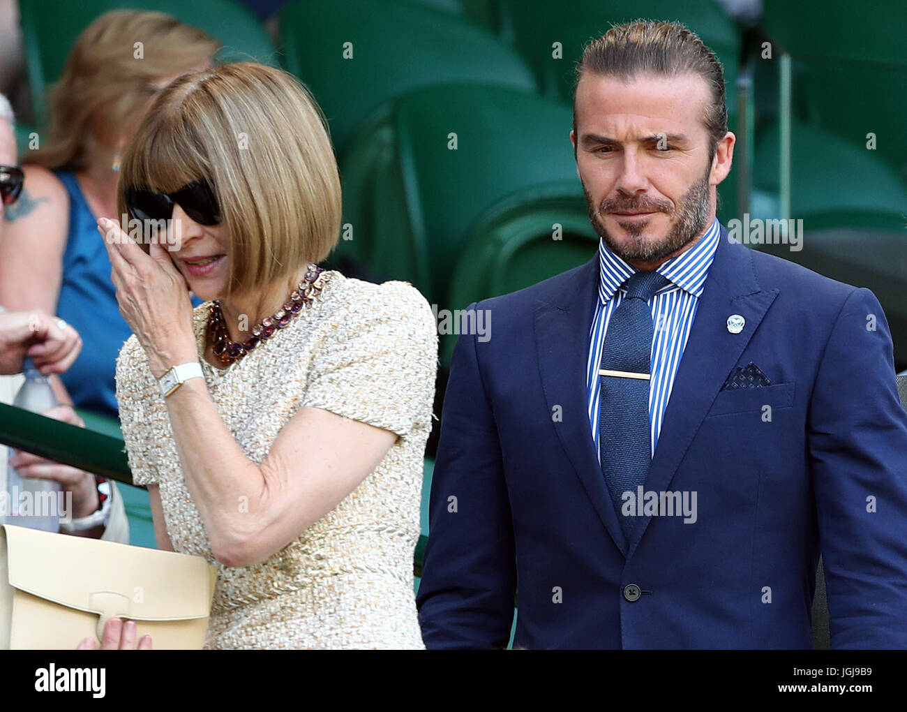 David Beckham and Dame Anna Wintour arrive in the royal box on day five ...