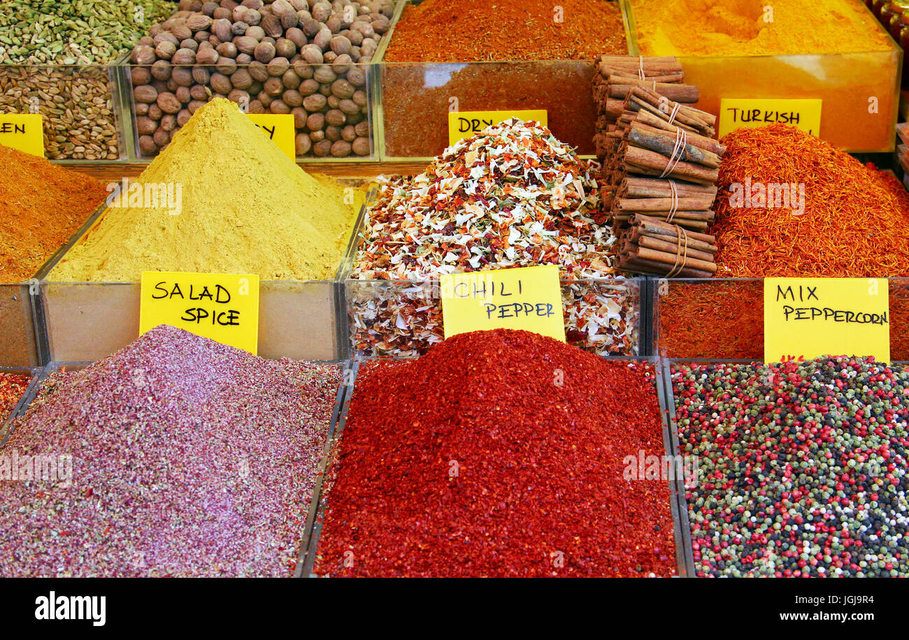 Herbs and spices section at the market Stock Photo - Alamy