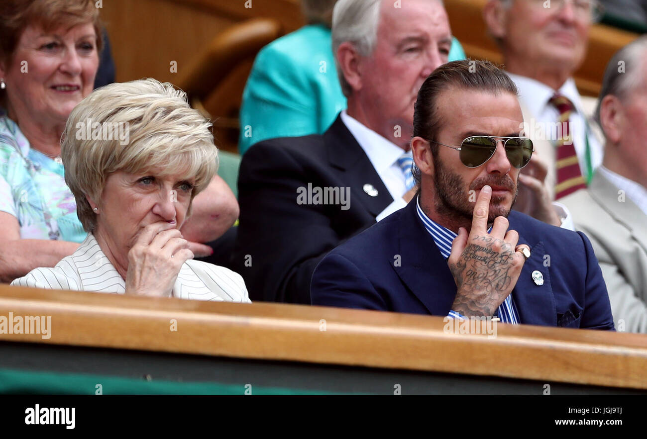 David and mum Sandra Beckham in the royal box of centre court on day ...