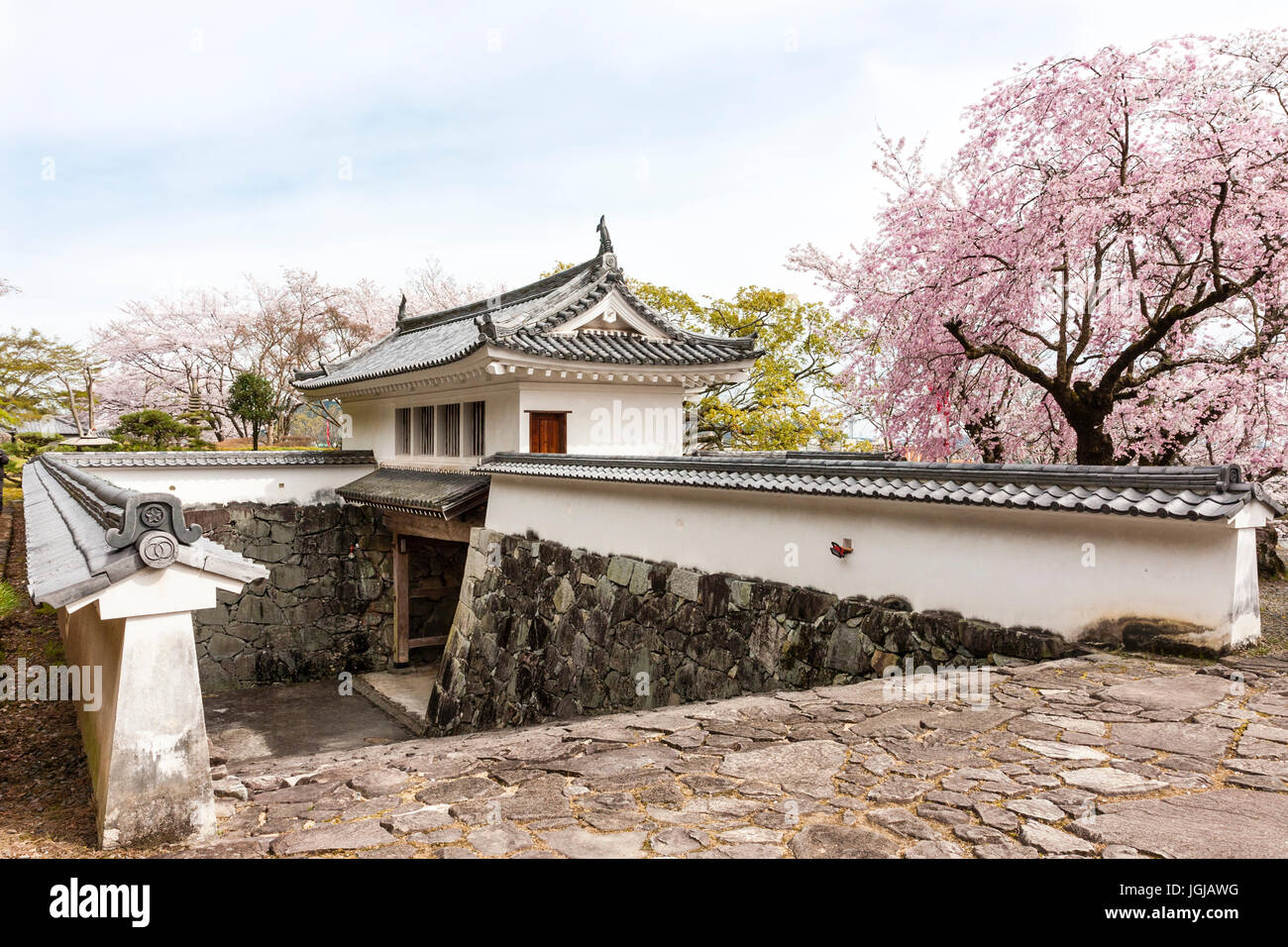 Japan, reconstructed Tatsuno castle. Asagiri-jo, Keirozan-jo. Ramp down ...