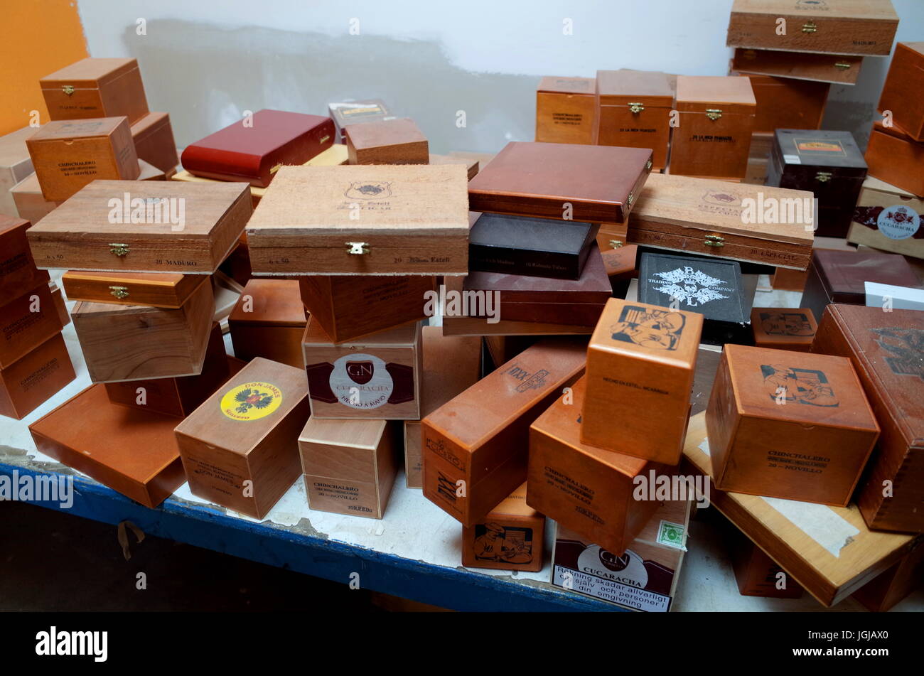 25TH AUGUST 2014, ESTELI, NICARAGUA - Cigar boxes Inside a cigar ...