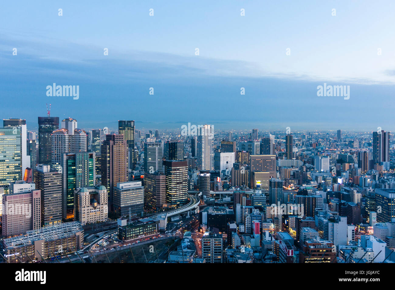 Osaka City, Japan. Evening twilight high angle view from top of Umeda ...