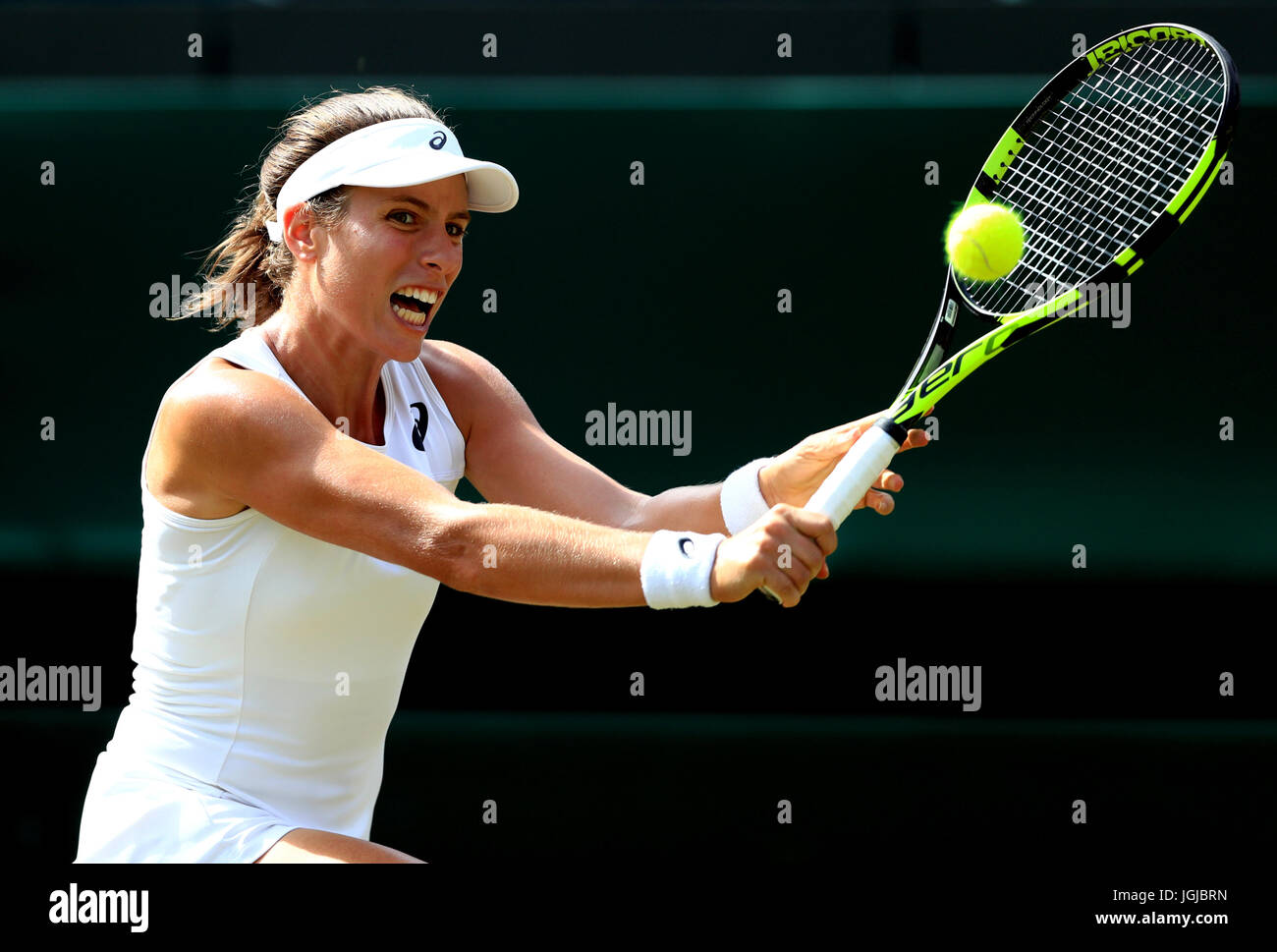 Johanna Konta in action against Maria Sakkari on day five of the ...