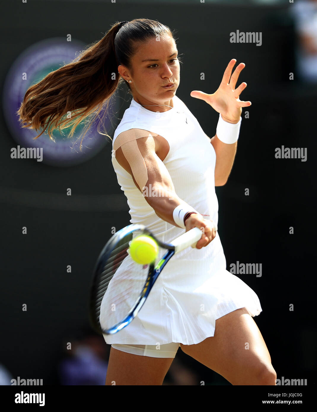 Maria Sakkari in action against Johanna Konta on day five of the ...
