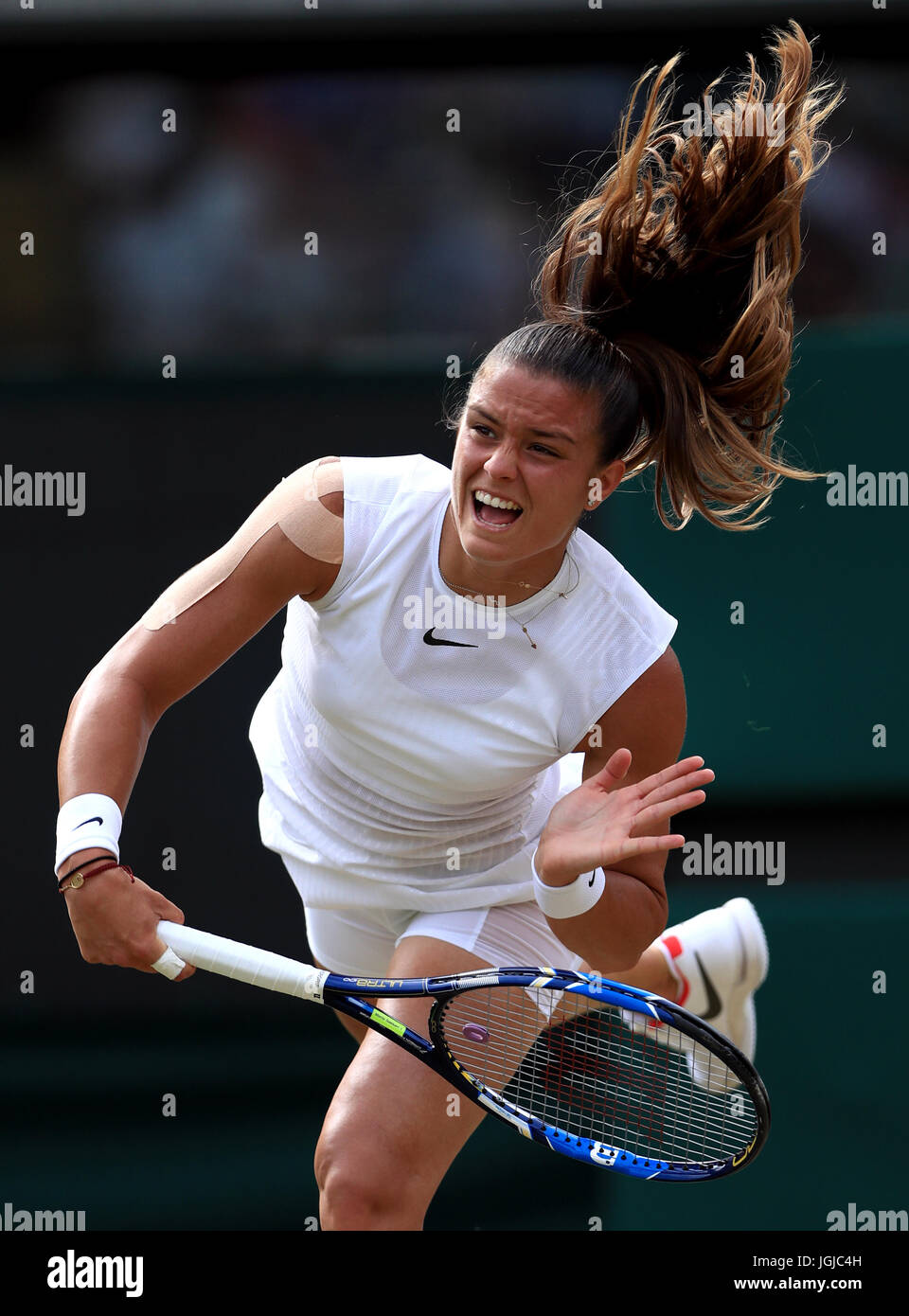 Maria Sakkari in action against Johanna Konta on day five of the ...