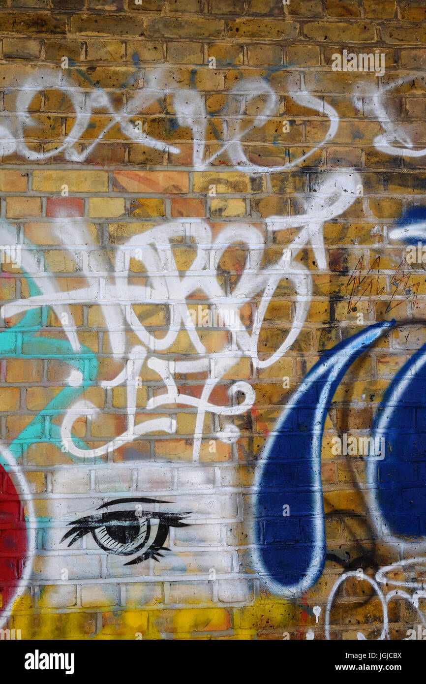 Graffiti off Hanbury Street in Spitalfields in the East End of London ...